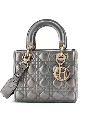 Dior Lady Bag Metallic Cannage Quilt Leather Shoulder Bag - Silver