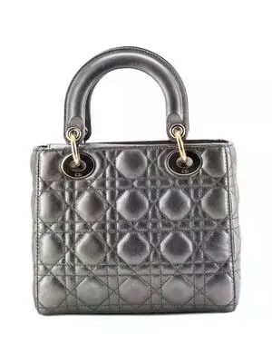 Dior Lady Bag Metallic Cannage Quilt Leather Shoulder Bag - Silver