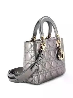 Dior Lady Bag Metallic Cannage Quilt Leather Shoulder Bag - Silver