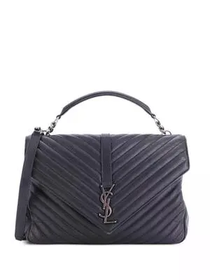 Saint Laurent Matelassé Chevron Leather College Bag - Black