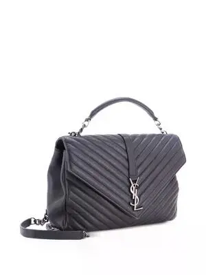Saint Laurent Matelassé Chevron Leather College Bag - Black