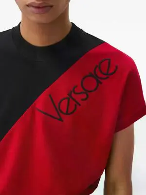 Versace Logo-embroidered Colour-block T-shirt - Red