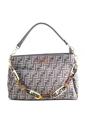 Fendi Fendi O'Lock Zip Shoulder Bag Zucca Chenille Hobo Bag Grey