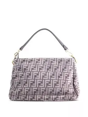 Fendi O'lock Zip Shoulder Bag Zucca Chenille Hobo Bag - Grey