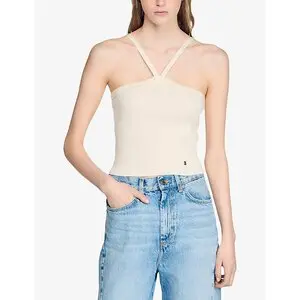 Sandro Ribbed Halter Knit Top