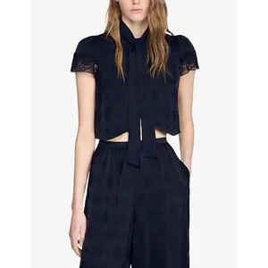 Sandro Paisley Jacquard Self-tie Crop Top