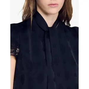 Sandro Paisley Jacquard Self-tie Crop Top