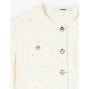 Maje Cropped Tweed Jacket With Short Sleeves And Round Neck - Ecru