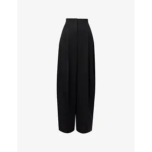 MUGLER Pleated Wide-leg Wool Trousers - Black