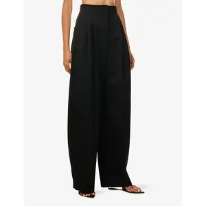 MUGLER Pleated Wide-leg Wool Trousers