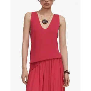 JOSEPH Silk Knit V-neck Vest Top - Fuchsia