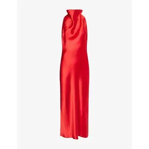 PRETTY LAVISH Halterneck Satin Maxi Dress - Red
