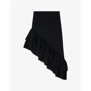 Sandro Asymmetrical Knit Midi Skirt - Black