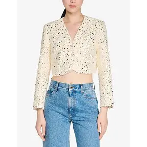 Sandro Cropped Sequin Cotton Jacket