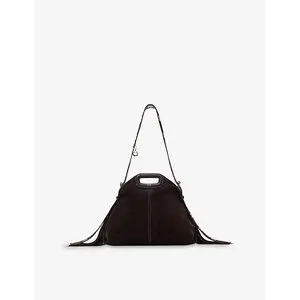 Maje Suede Shoulder Bag With Fringing - Dark Brown