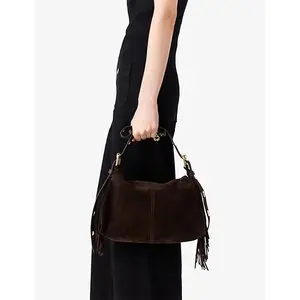 Maje Suede Shoulder Bag With Fringing - Dark Brown
