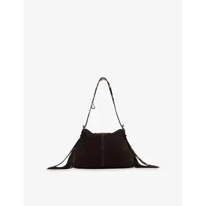 Maje Suede Shoulder Bag With Fringing - Dark Brown