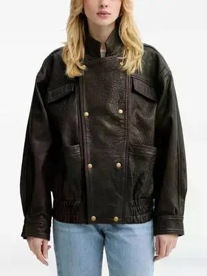 Bardot Double-breasted Leather Jacket - Brown