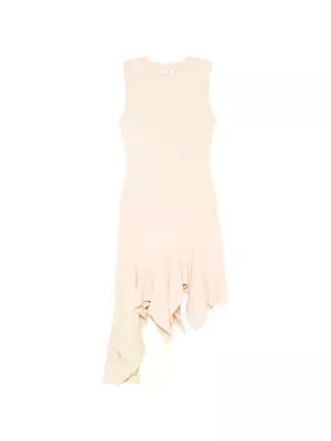 Sandro Asymmetric Ruffled Knitted Mini Dress - Neutrals