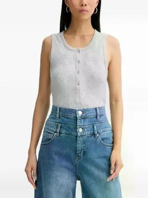 Munthe Button Neck Ribbed Tank Top - Grey