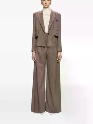 NISSA Pinstriped Wide-leg Trousers With Belt - Brown