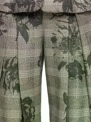 NISSA High-waisted Wide-leg Trousers With Plaid And Floral Print