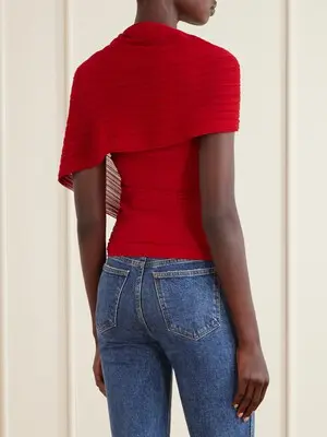Balmain Draped Ribbed Jersey Blouse - Red