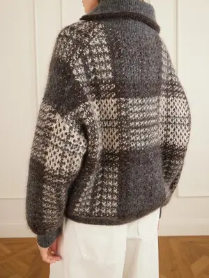 Brunello Cucinelli Sequined Checked Knit Jacket