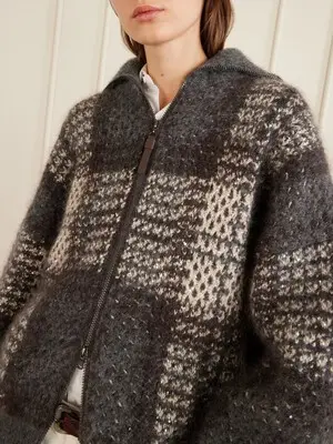 Brunello Cucinelli Sequined Checked Knit Jacket