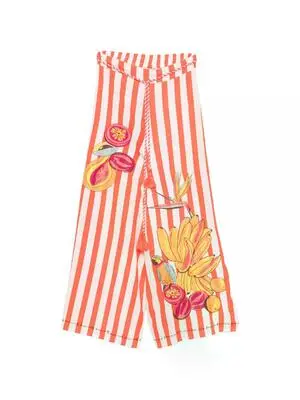 Farm Rio Striped Palazzo Pants With Fruit Embroidery - Red