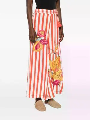 Farm Rio Striped Palazzo Pants With Fruit Embroidery