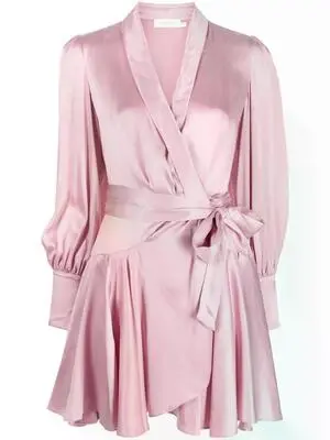 Zimmermann Long-sleeve Wrap Silk Minidress - Pink