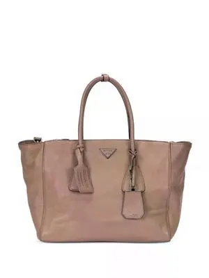 Prada Logo Plaque Tote Bag - Neutrals