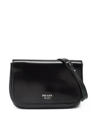 Prada Brushed Leather Flap Crossbody Bag - Black