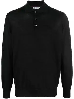 Brunello Cucinelli Button-front Long-sleeved Polo Shirt - Black