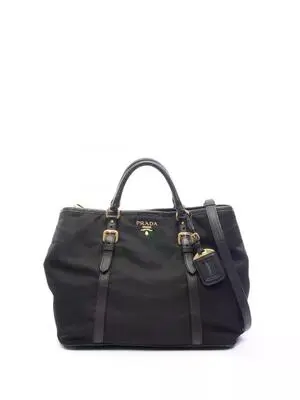 Prada Vitello Daino Trimmed Tessuto Satchel - Black