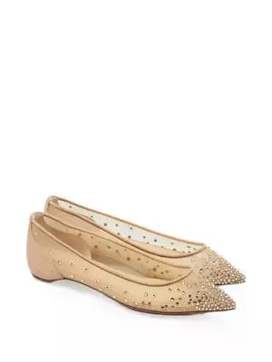 CHRISTIAN LOUBOUTIN Beige Mesh Pointed-toe Ballet Flats