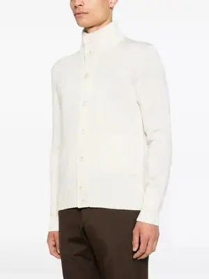ZANONE Ribbed-knit High-neck Wool Cardigan - Neutrals