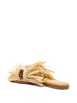 Patrizia Pepe Fringed Raffia Flat Sandals