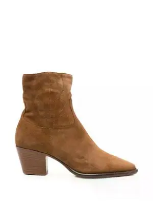 ANNA F. Pointed Toe Zip Fastening Ankle Boots - Brown