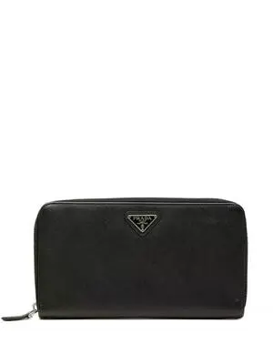 Prada 2000-2013 Saffiano Zip Around Travel Wallet Long Wallets - Black