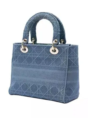 Dior 2020 Medium Canvas Cannage Lady D Lite Satchel - Blue