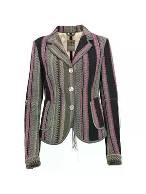 MARITHÉ + FRANÇOIS GIRBAUD VINTAGE Marithé + François Girbaud Striped Fringe Detail Blazer - Black