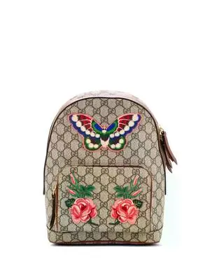Gucci Gg Coated Canvas Embroidered Small Backpack - Brown