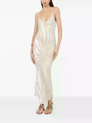 Roberto Cavalli Devoré Abstract Print V-neck Maxi Dress