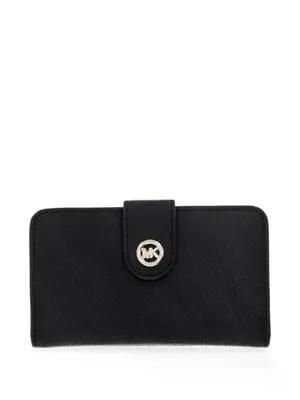 Michael Kors Logo-plaque Pebbled-leather Wallet - Black