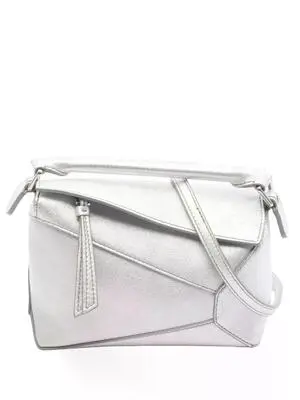 Loewe Mini Calfskin Puzzle Edge Satchel - Silver