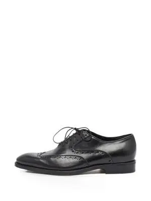 FERRAGAMO Leather Derby Shoes With Wingtip Brogue Detailing - Black