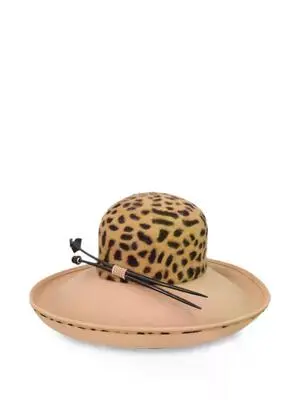 MARZI Leopard Print Wide Brim Hat - Neutrals