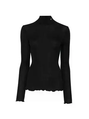 Prada Ribbed Knit High Neck Wool Sweater - Black